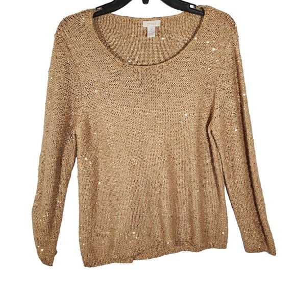 Chico's | Sweaters | Chicos Metallic Gold Pull Over Long Sleeves ...